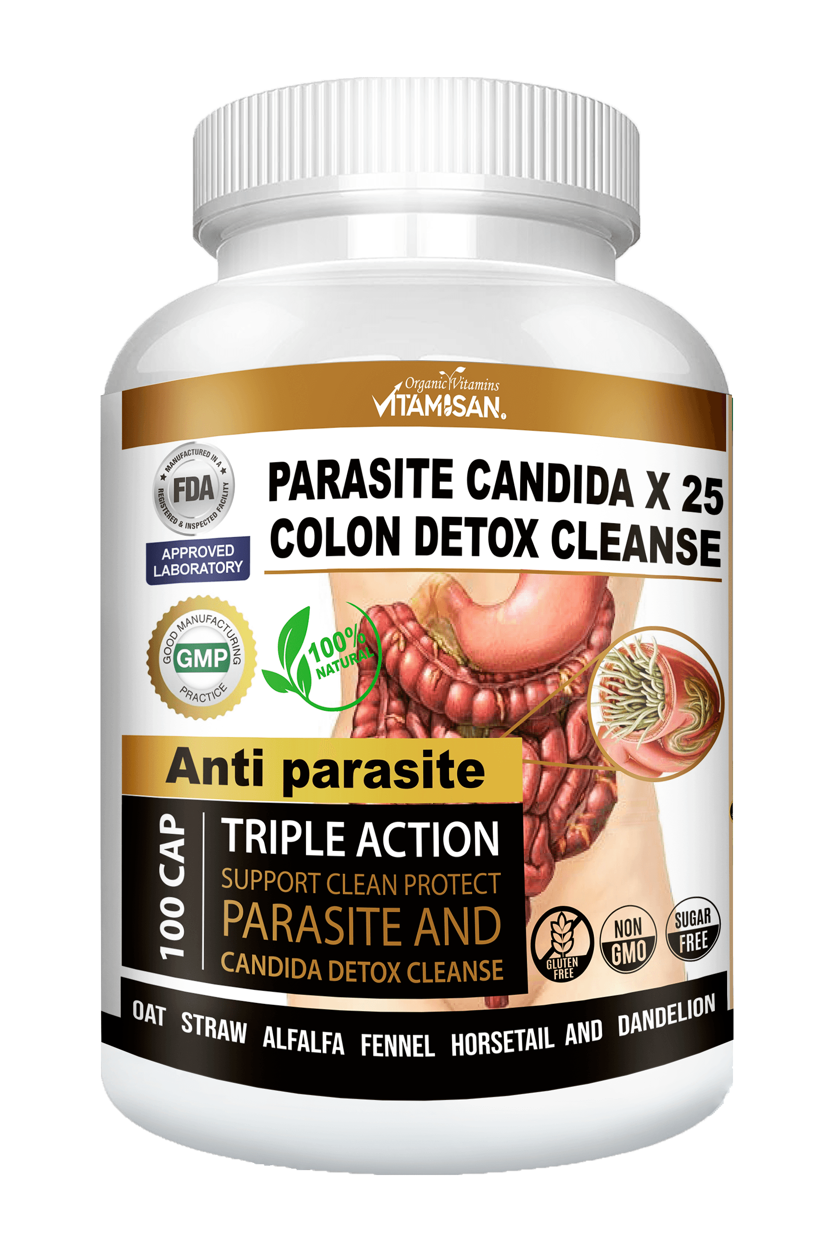 PARASITE CANDIDA COLON DETOX CLEANSE 100 VITAMISAN - VITAMISAN